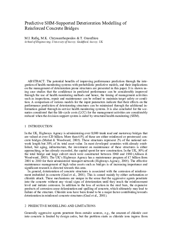 Pdf Predictive Shm Supported Deterioration Modelling Of Reinforced Concrete Bridges
