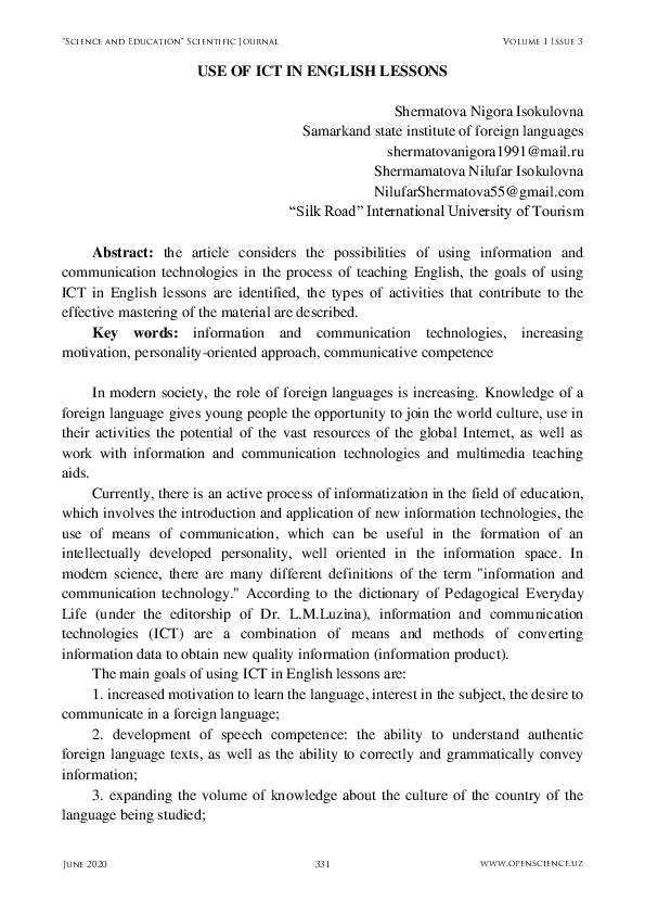 (PDF) Use of Ict in English Lessons