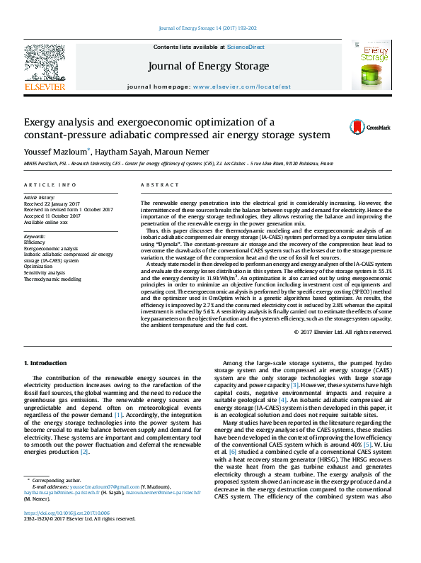 (PDF) Exergy analysis and exergoeconomic optimization of a constant-pressure adiabatic ...
