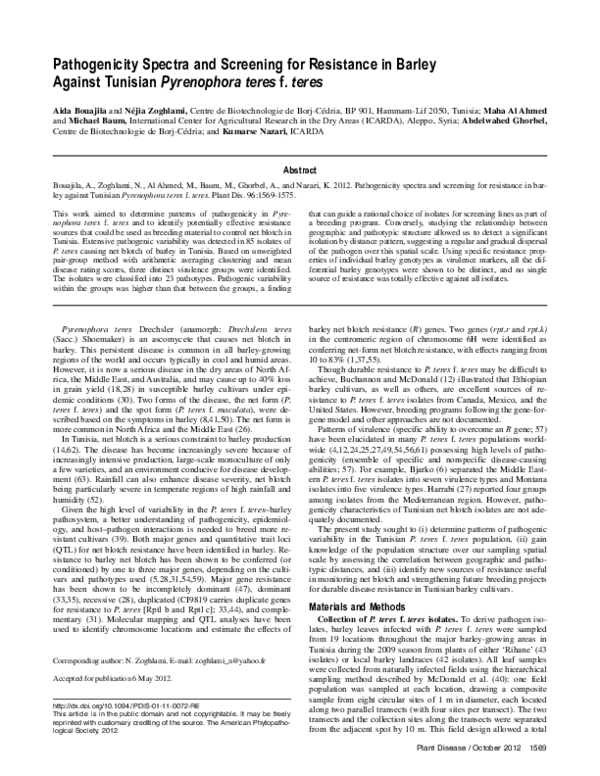 (PDF) Pathogenicity Spectra and Screening for Resistance in Barley ...
