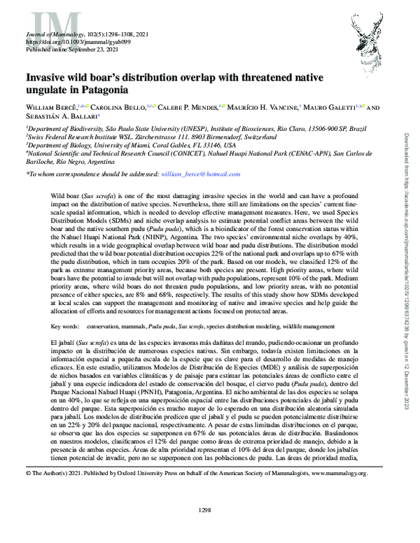 (PDF) Invasive wild boar’s distribution overlap with threatened native ...