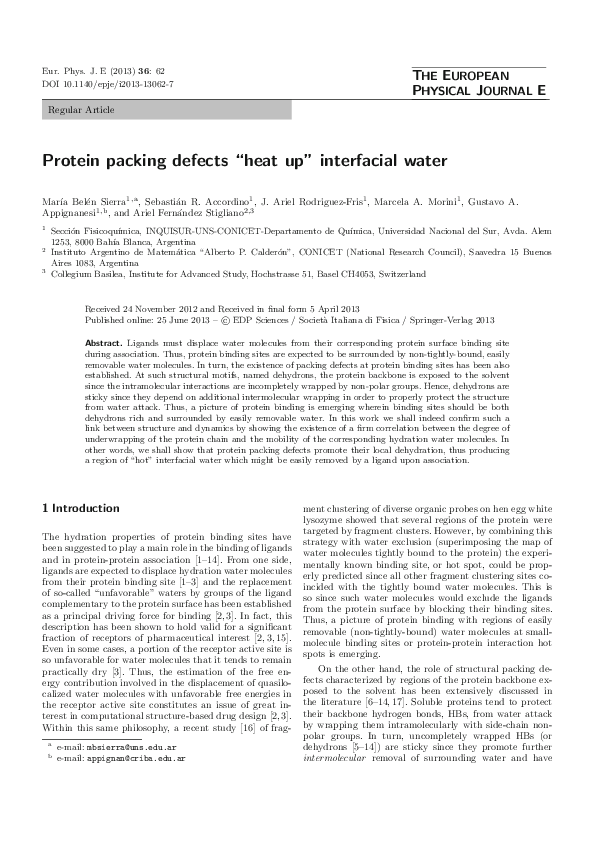 (PDF) Protein packing defects “heat up” interfacial water