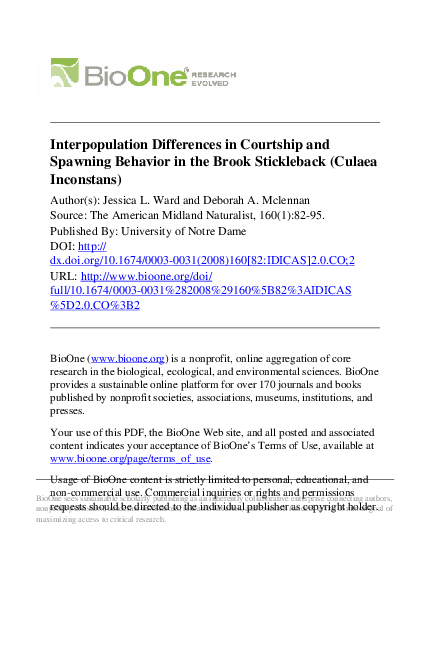(PDF) Interpopulation Differences in Courtship and Spawning Behavior in ...