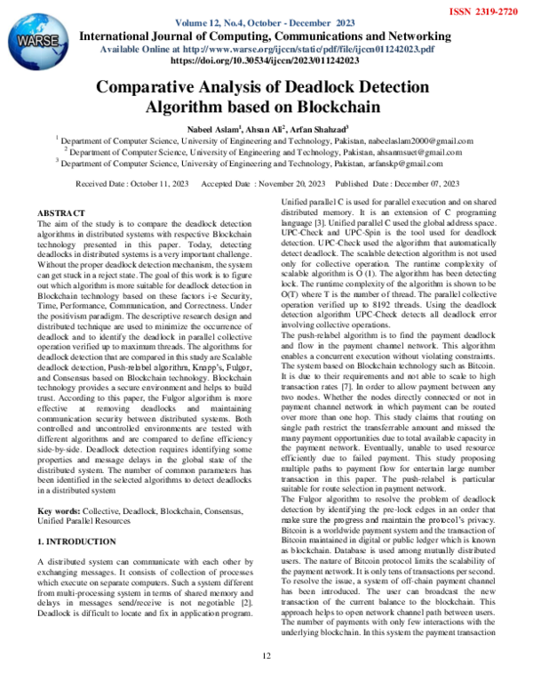 (PDF) Comparative Analysis of Deadlock Detection Algorithm based on Blockchain