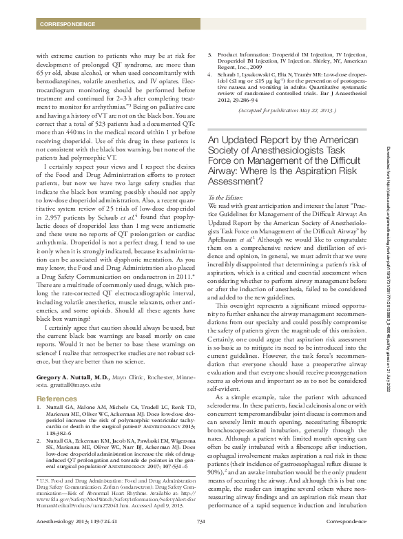 (PDF) An Updated Report by the American Society of Anesthesiologists ...