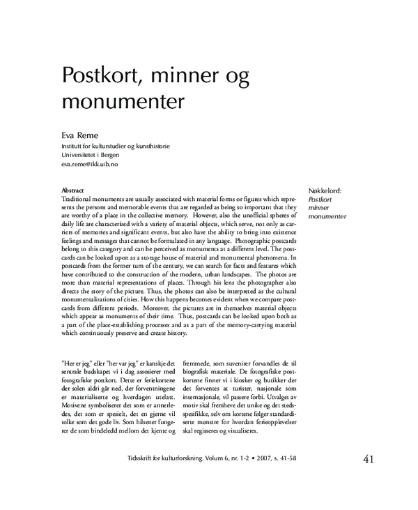 (PDF) Postkort, minner og monumenter
