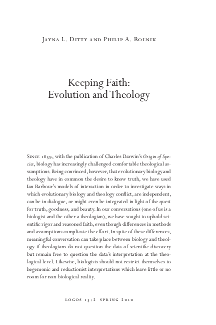 (PDF) Keeping Faith: Evolution and Theology