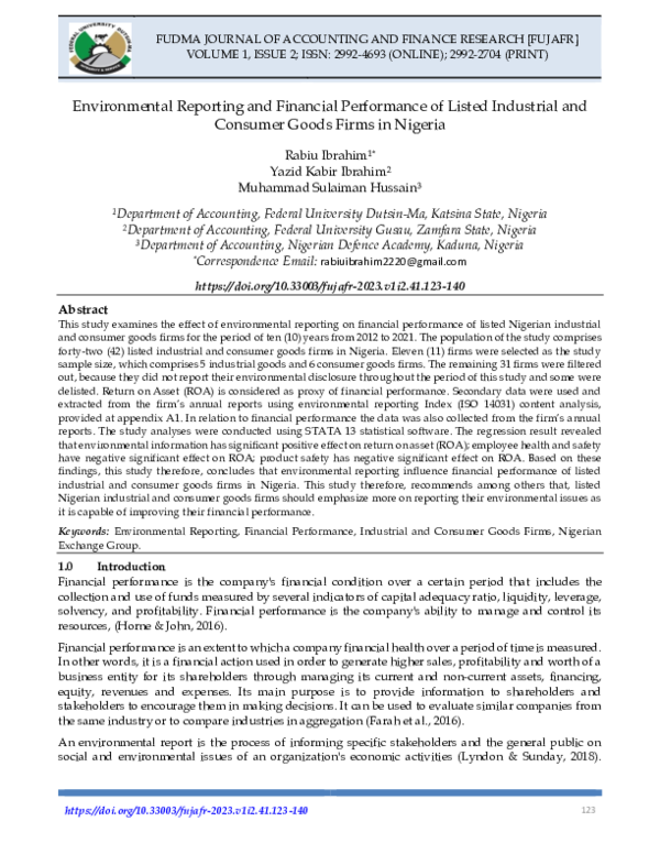 (PDF) Environmental Reporting and Financial Performance of Listed ... (PDF) Environmental Reporting and Financial Performance of Listed ...