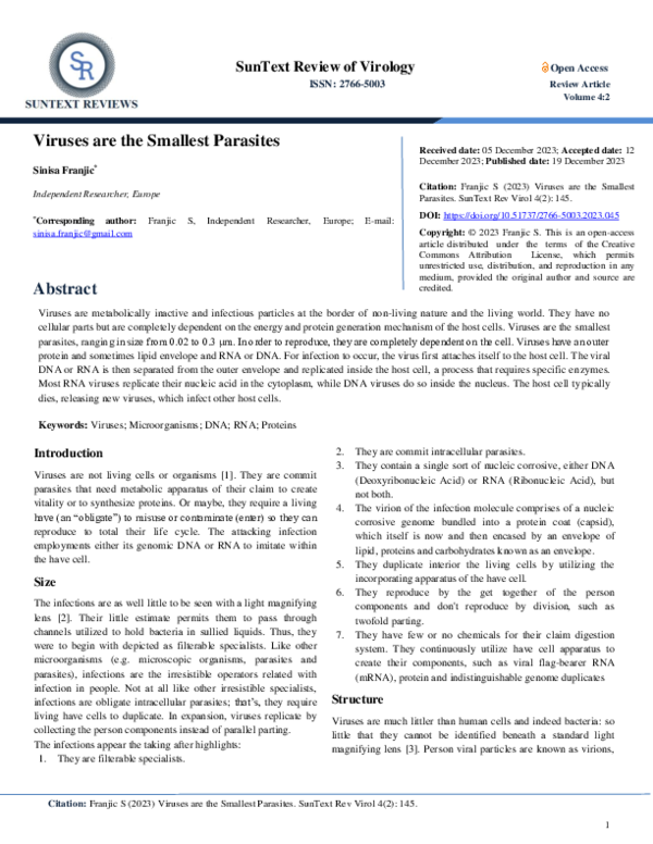 (PDF) Viruses are the Smallest Parasites