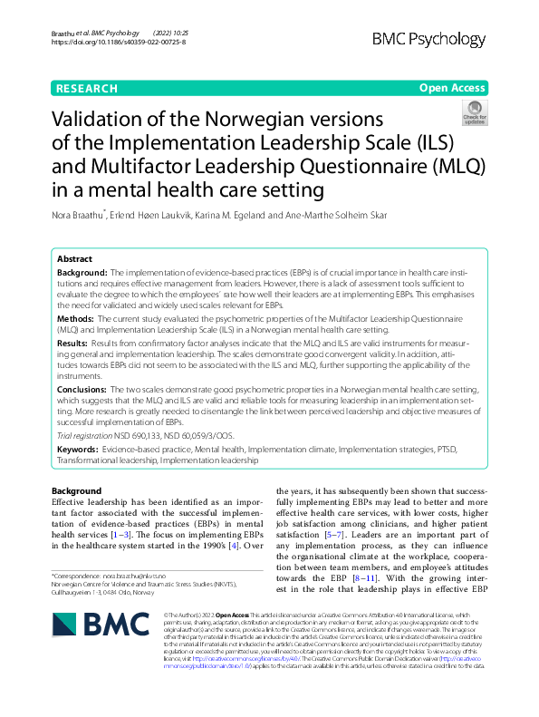 (PDF) Validation of the Norwegian versions of the Implementation ...
