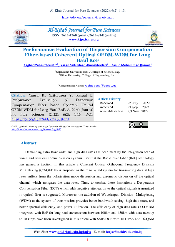 (PDF) Performance Evaluation of Dispersion Compensation Fiber-based Coherent Optical OFDM-WDM ...