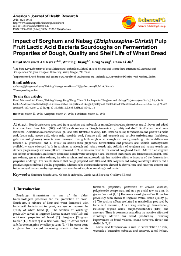 (PDF) Impact of Sorghum and Nabag ( Ziziphusspina-Christi ) Pulp Fruit ...