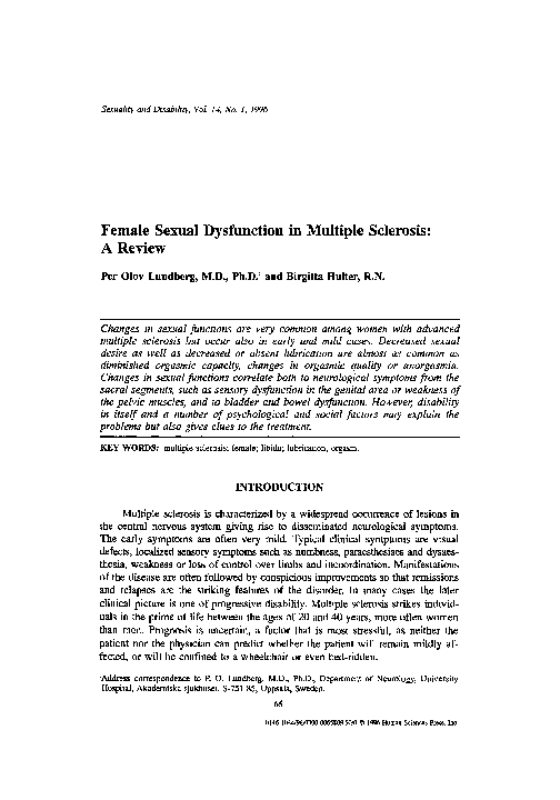 (PDF) Female sexual dysfunction in multiple sclerosis: A review