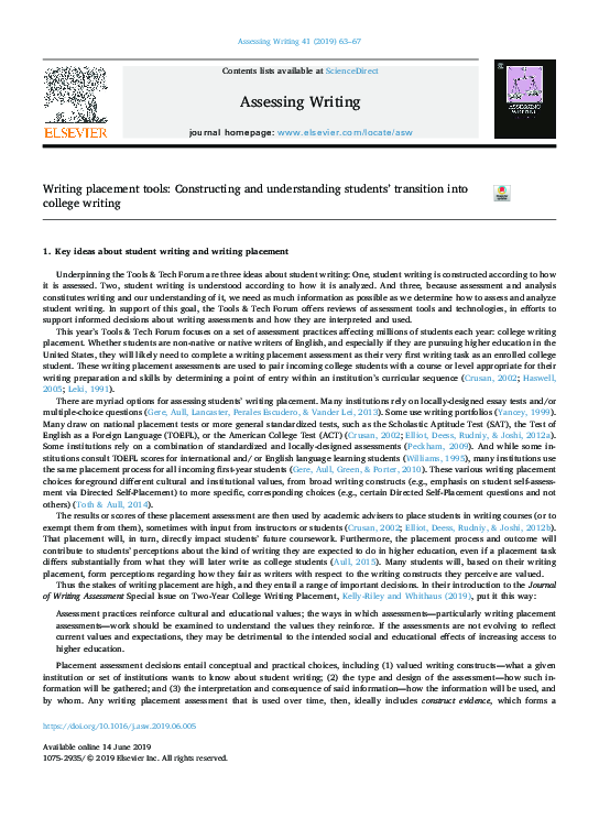 (PDF) Writing placement tools: Constructing and understanding students ... (PDF) Writing placement tools: Constructing and understanding students ...
