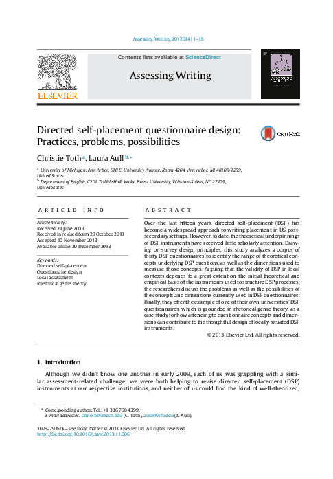 (PDF) Directed self-placement questionnaire design: Practices, problems, possibilities