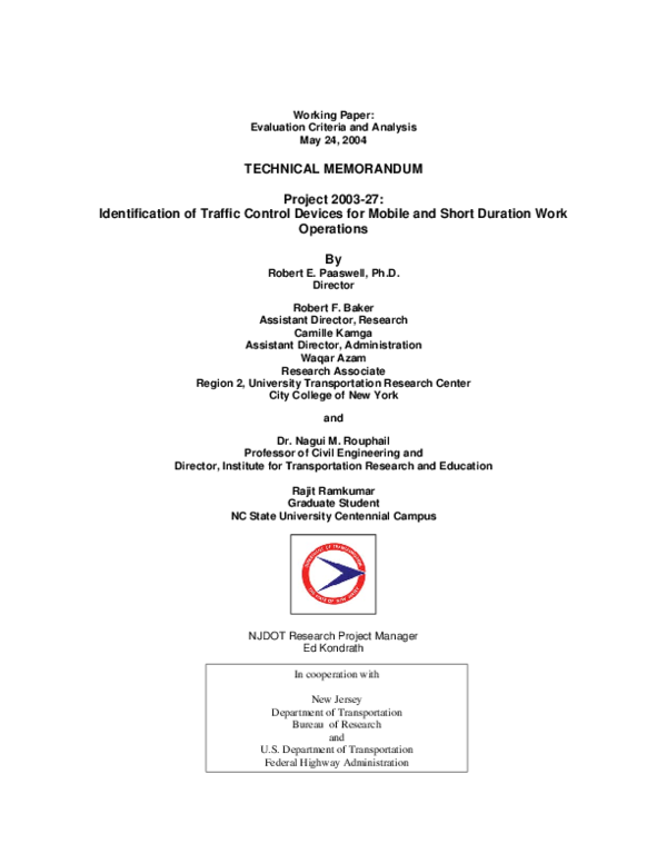 (PDF) TECHNICAL MEMORANDUM Project 2003-27: Identification of Traffic ...