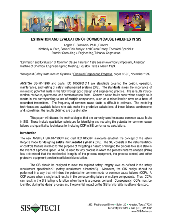 (PDF) Estimation and Evaluation of Common Cause Failures in Sis