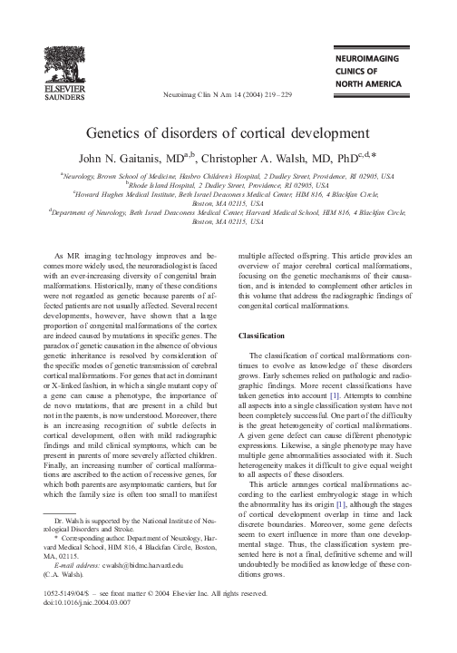 (PDF) Genetics of disorders of cortical development