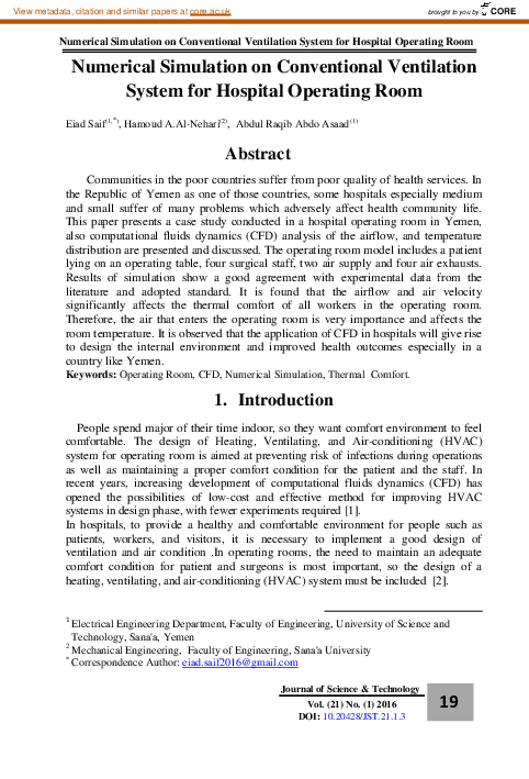 (PDF) Numerical Simulation on Conventional Ventilation System for ...