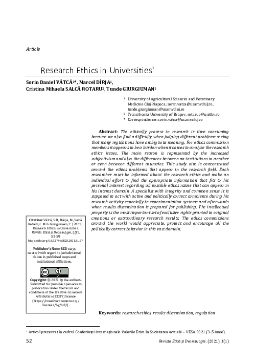 (PDF) Research Ethics in Universities