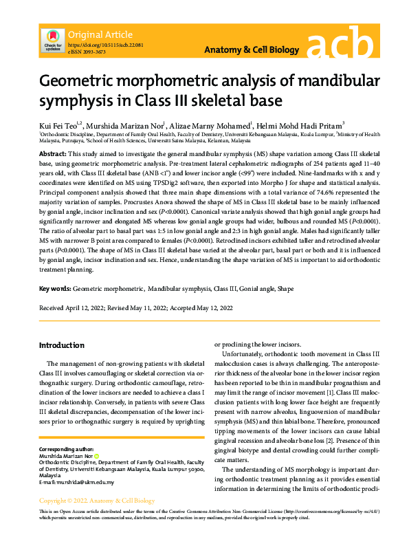 (PDF) Geometric morphometric analysis of mandibular symphysis in Class ...