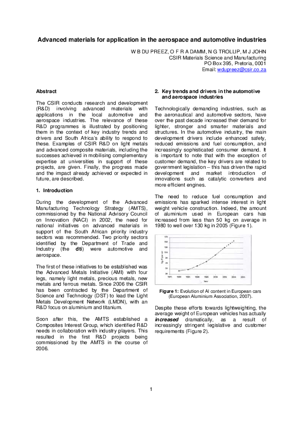 (PDF) Advanced materials for application in the aerospace and ...