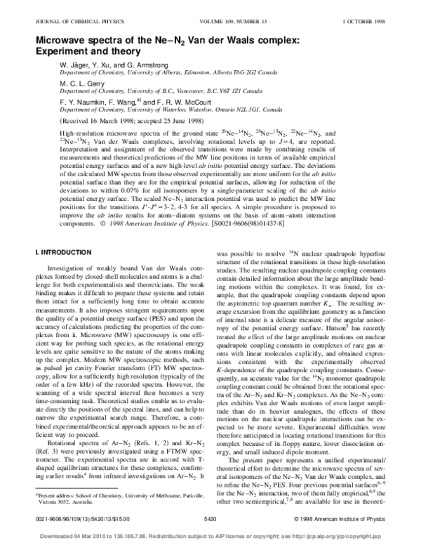 (PDF) Microwave spectra of the Ne–N2 Van der Waals complex: Experiment ...