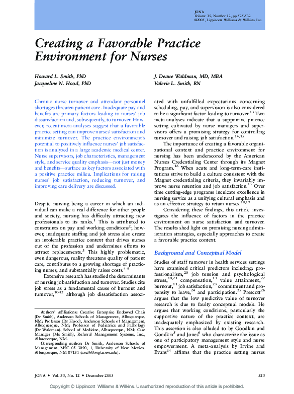(PDF) Creating a Favorable Practice Environment for Nurses