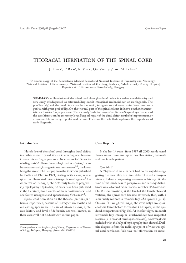 (PDF) Thoracal Herniation of the Spinal Cord