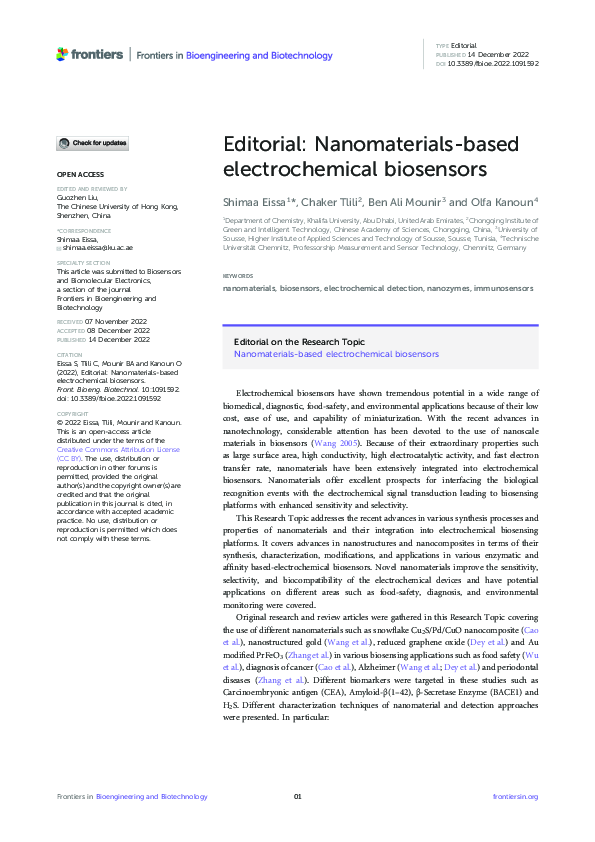 Pdf Editorial Nanomaterials Based Electrochemical Biosensors
