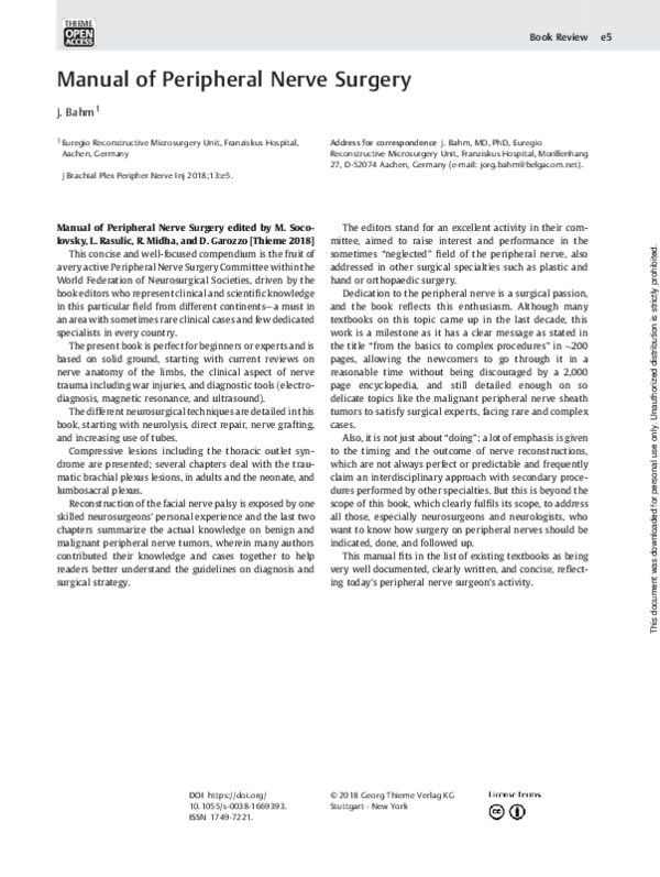 Pdf Manual Of Peripheral Nerve Surgery