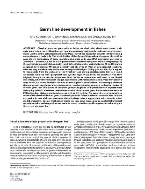 (PDF) Germ line development in fishes