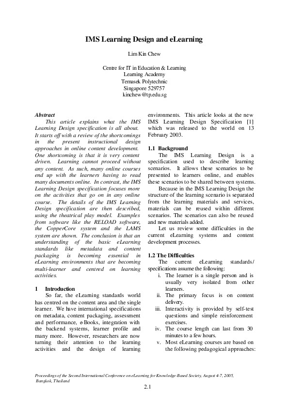 (PDF) IMS Learning Design and eLearning