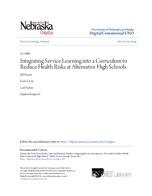 (PDF) Integrating service learning into a curriculum to reduce health ...