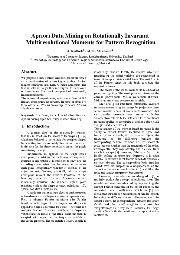 Pdf Apriori Data Mining On Rotationally Invariant Multiresolutional