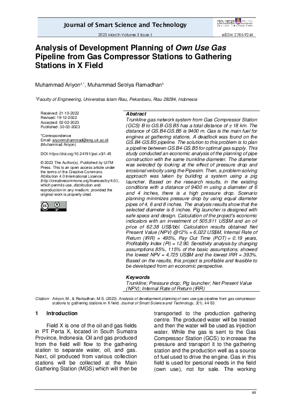 (PDF) Analysis of Development Planning of Own Use Gas Pipeline from Gas ...