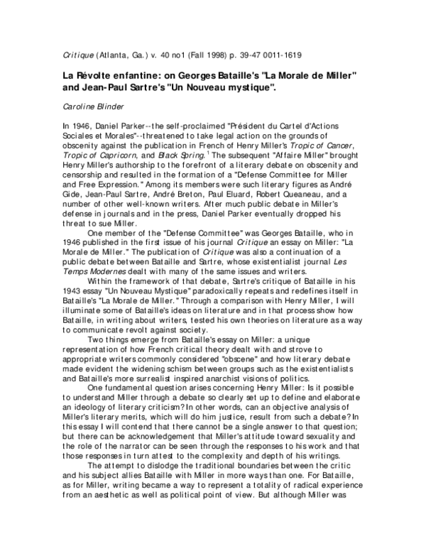 (PDF) La Révolte Enfantine: On Georges Bataille's “La Morale de Miller ...