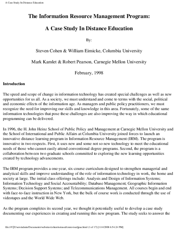 (PDF) The Information Resource Management Program: A Case Study in ...