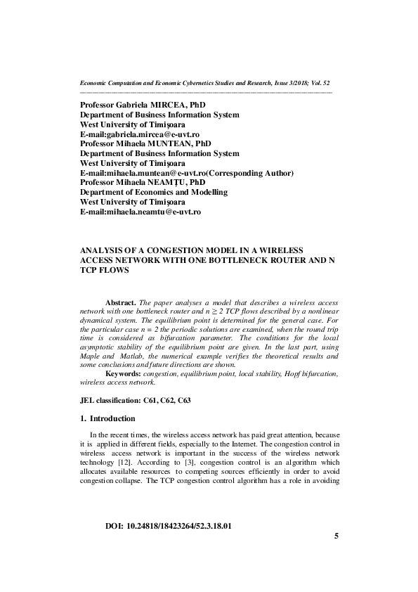 (PDF) Analysis of a Congestion Model in a Wireless Access Network with One Bottleneck Router and ...