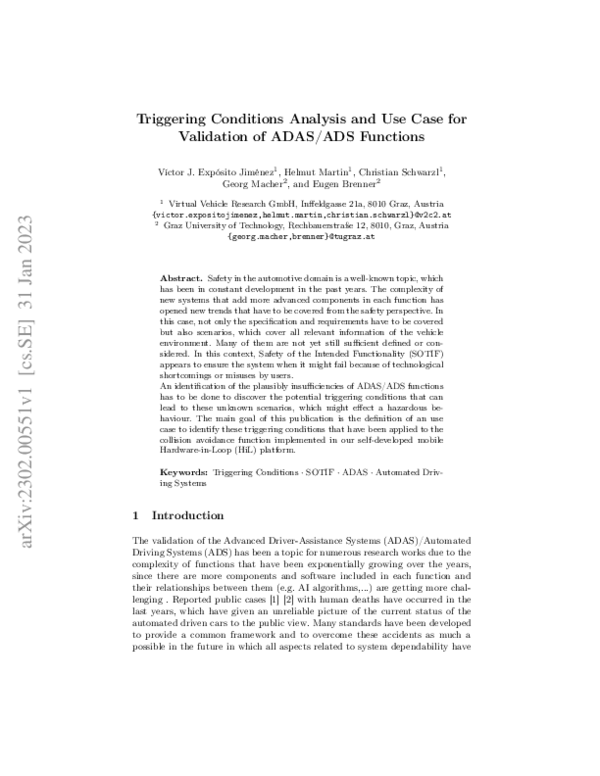 (PDF) Triggering Conditions Analysis and Use Case for Validation of ADAS/ADS Functions