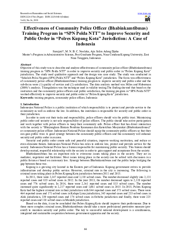 (PDF) Effectiveness of Community Police Officer (Bhabinkamtibmas ...