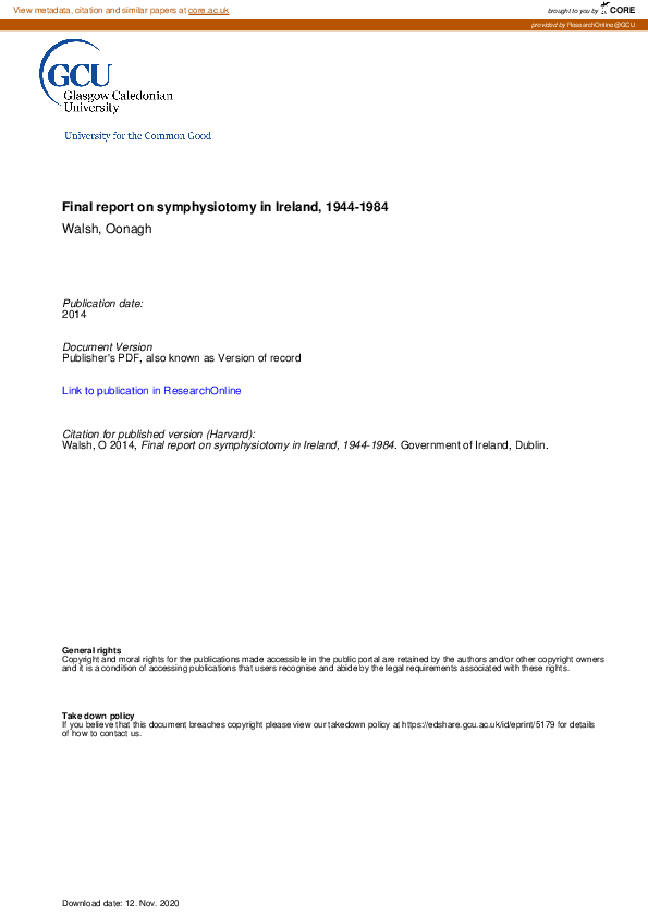 (PDF) Final report on symphysiotomy in Ireland, 1944-1984