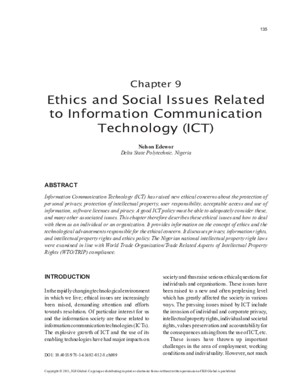(PDF) Ethics and Social Issues Related to Information Communication ...