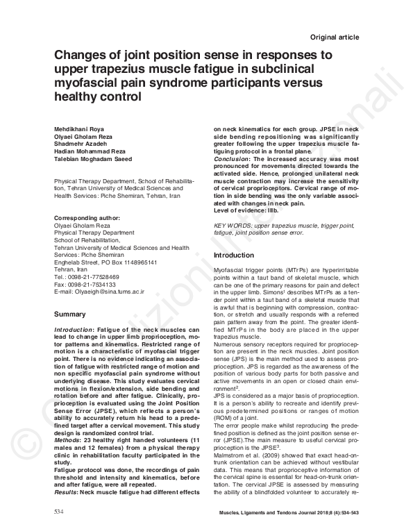 (PDF) Changes of joint position sense in responses to upper trapezius ...