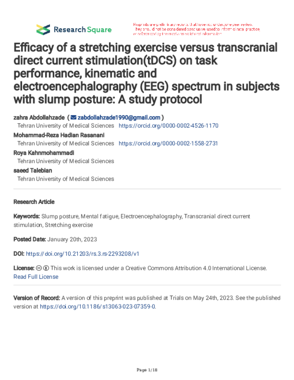 (PDF) Efficacy of a stretching exercise versus transcranial direct ...