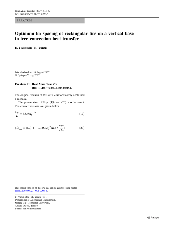 (PDF) Optimum fin spacing of rectangular fins on a vertical base in free convection heat transfer