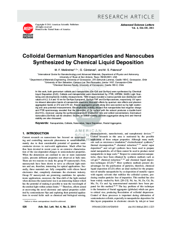 (PDF) Colloidal Germanium Nanoparticles and Nanocubes Synthesized by ...