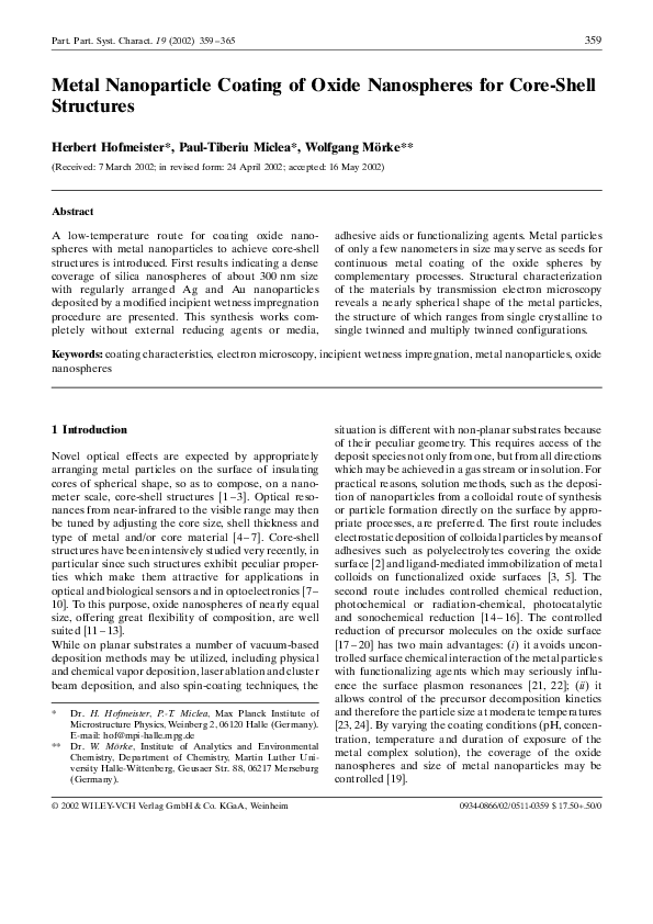 (PDF) Metal Nanoparticle Coating of Oxide Nanospheres for Core-Shell ...