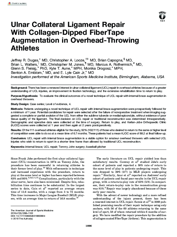 (PDF) Ulnar Collateral Ligament Repair With Collagen-Dipped FiberTape ...