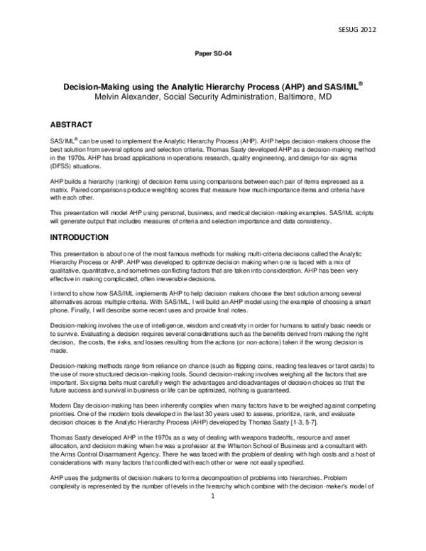 (PDF) Decision-Making using the Analytic Hierarchy Process (AHP) and ...